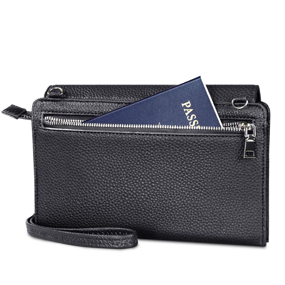 nuoku Wristlet Clutch Wallet Purse Small Crossbody Bags for Women With Cell phone Holder RFID 2 Straps(Black)