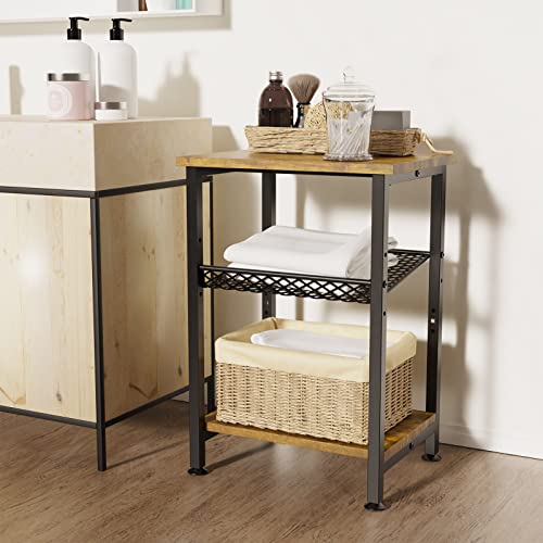 iDavosic.ly 3 Tier Small Side Table, Modern End Table Living Room, Industrial Wood Metal Bedside Table, Nightstand with Adjustable Shelf for Bedroom, Office, Kitchen, Rustic Brown and Black