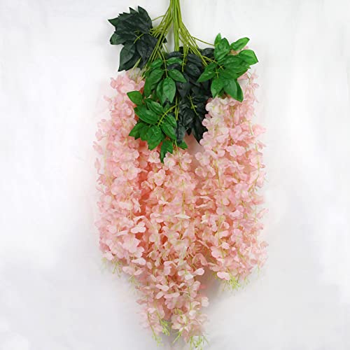 LUZOGA 25 Pack (90.2FT) Artificial Wisteria Flowers Fake Vine Ratta Hanging Garland Silk Flowers String for Home Party Garden Wedding Decor(Light Pink)