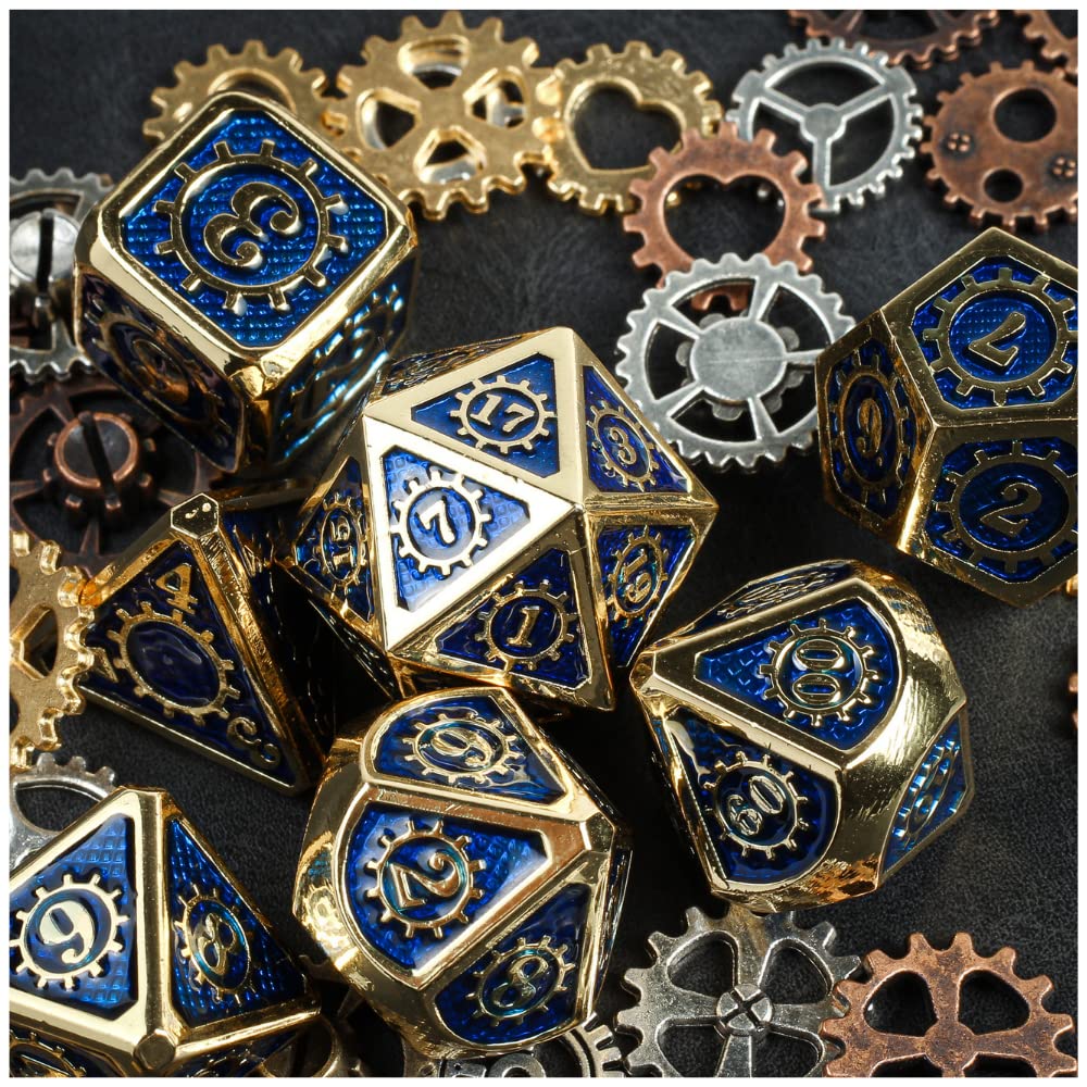Blue Dragon Gear of Time DND Dice Set for Dungeons and Dragons Gifts, D&D, D and D, Pathfinder, Accessories, D20, Polyhedral, Resin Dice, Metal, Dice Tray, Tower, Bag, Box