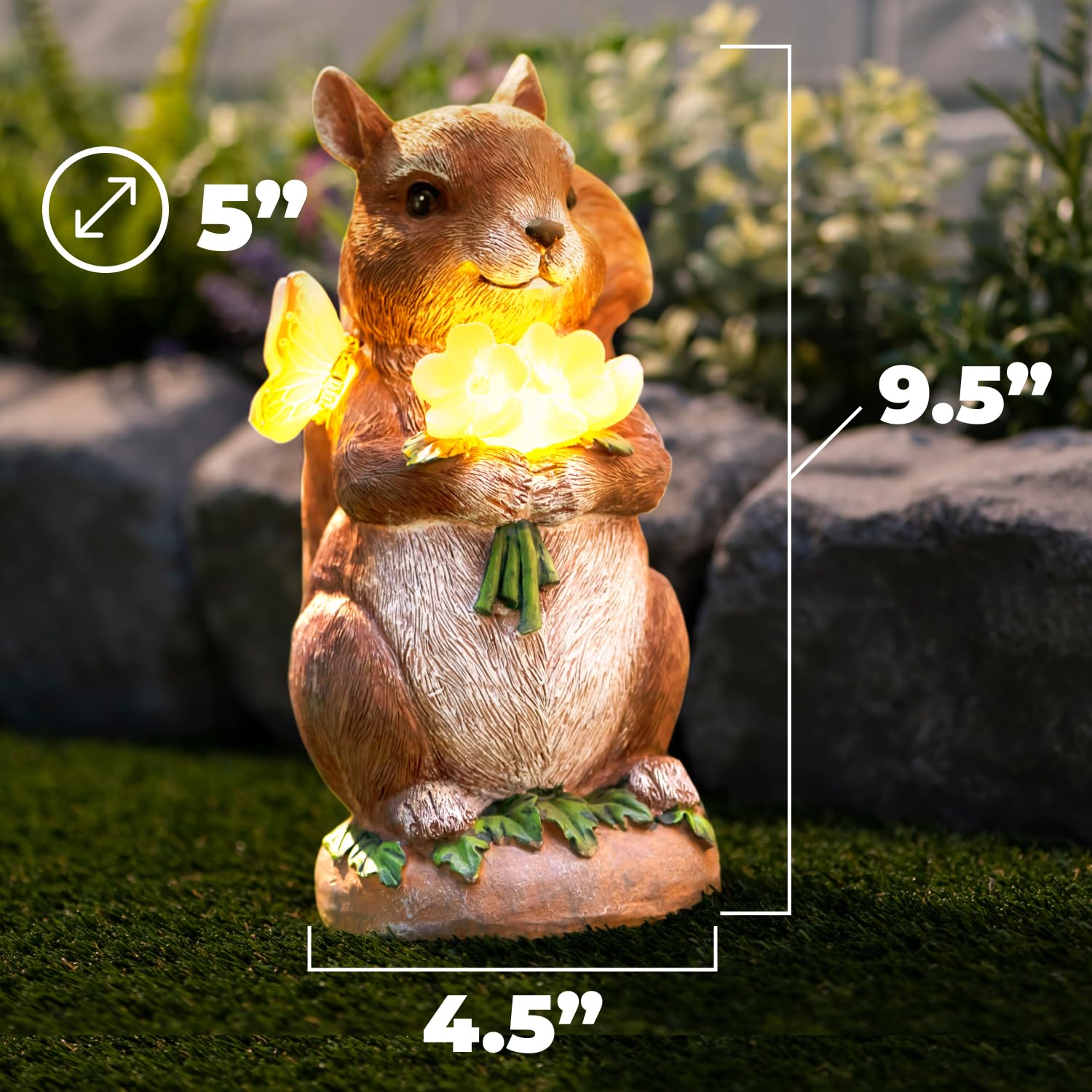 VP Home Charming Squirrel Solar Powered LED Outdoor Decor Garden Light Porcelain Squirrel Figurine Light Up Squirrel Gifts Garden Figurines Outdoor Solar Lawn Ornaments Squirrel Statue