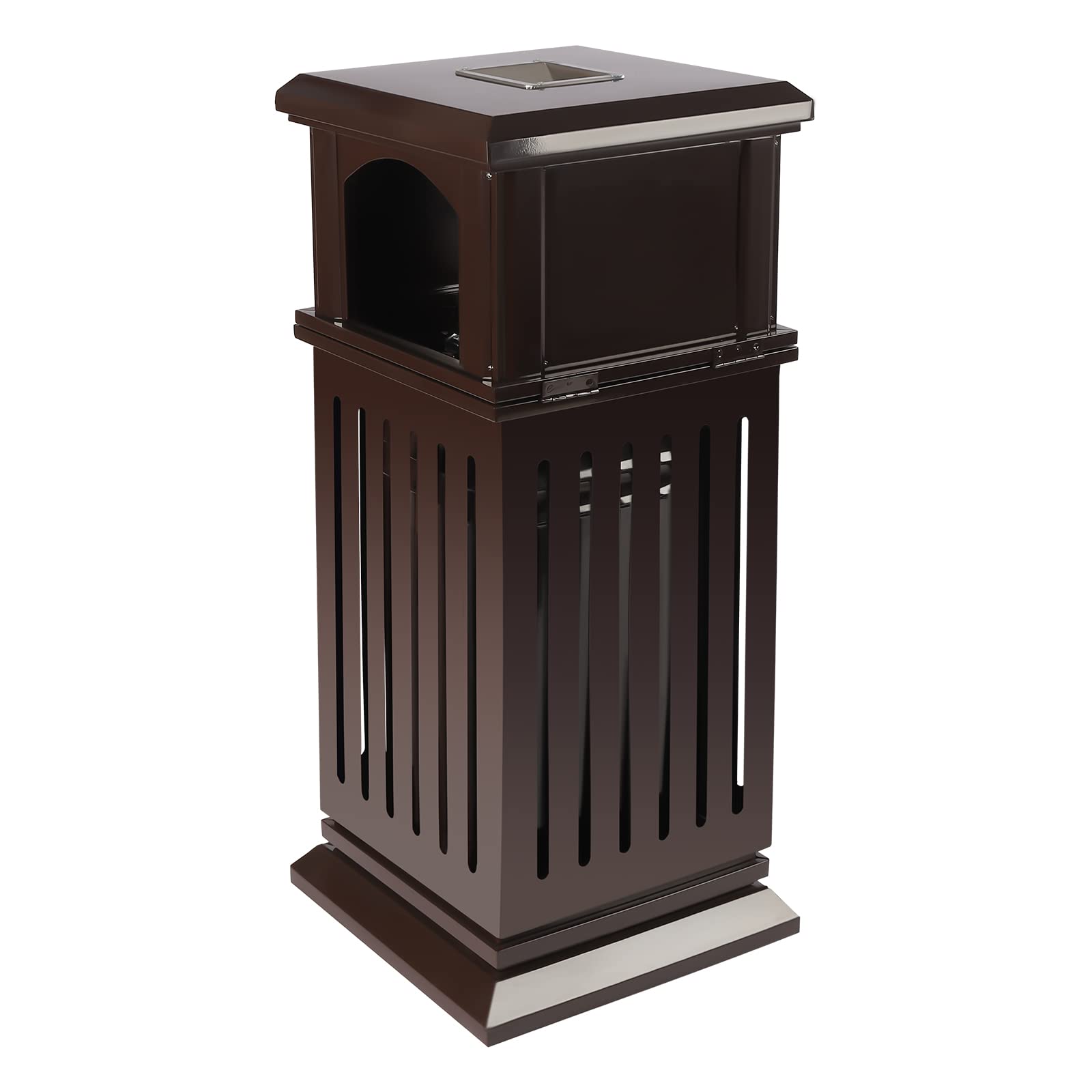 DYRABREST 10 Gallon Outdoor Trash Can Brown Commercial Garbage with Locking Lid & Ashtray, Waterproof Garbage Can Heavy Duty Industrial Garage Waste Container for Patio, Backyard, Deck