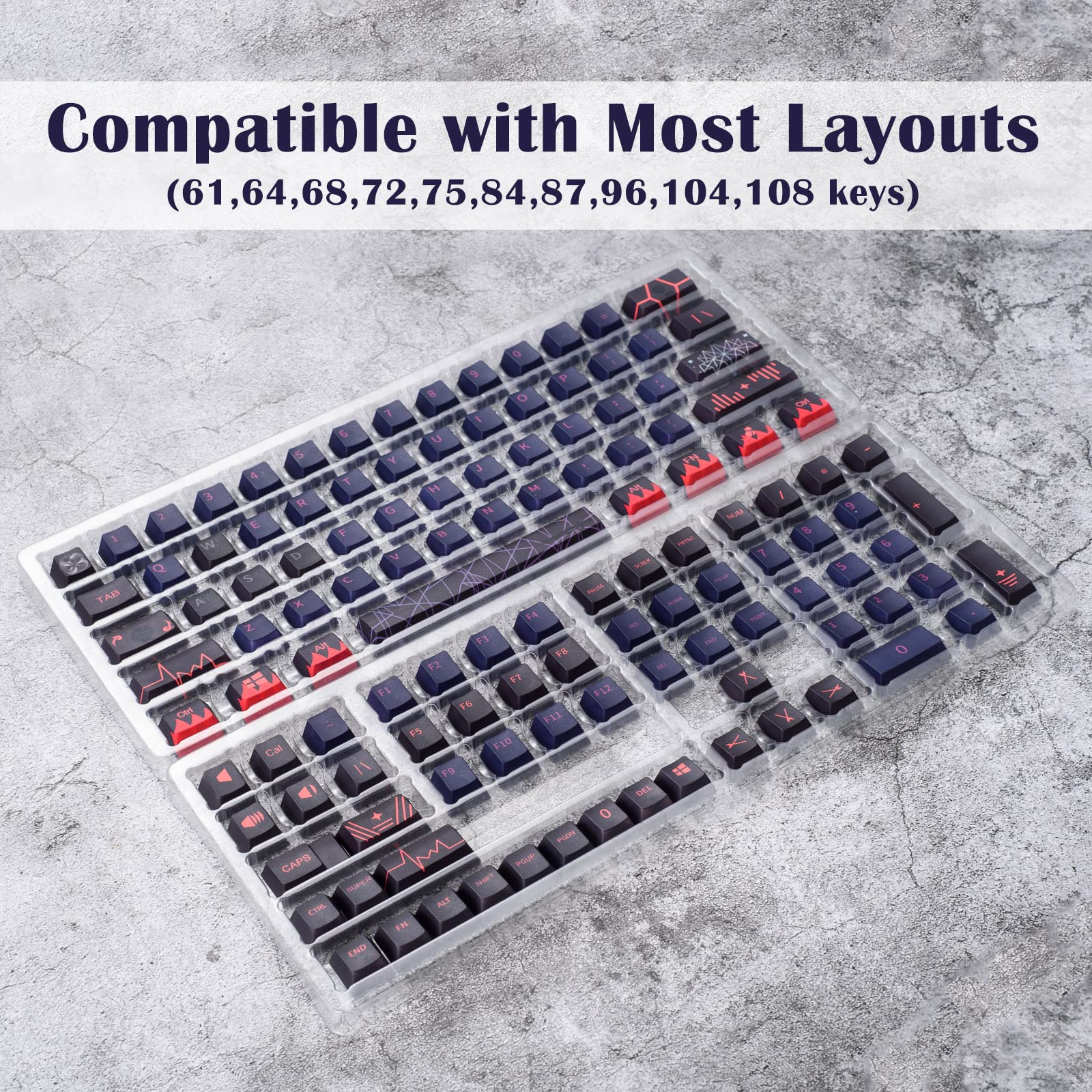 CalamariKey Dark Blue Keycaps,PBT Dye Sub Keycaps Set for Mechanical Gaming Keyboards 123 Keys US English Layout
