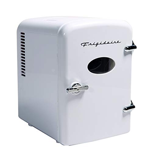 Frigidaire EFMIS171-BLACK 6+1 Retro Mini Portable Personal Fridge/Cooler for Home, Office or Dorm with Active Cooling Can Holder on Top, Black, standard & EFMIS129-WHITE 6 Can Beverage Cooler, White
