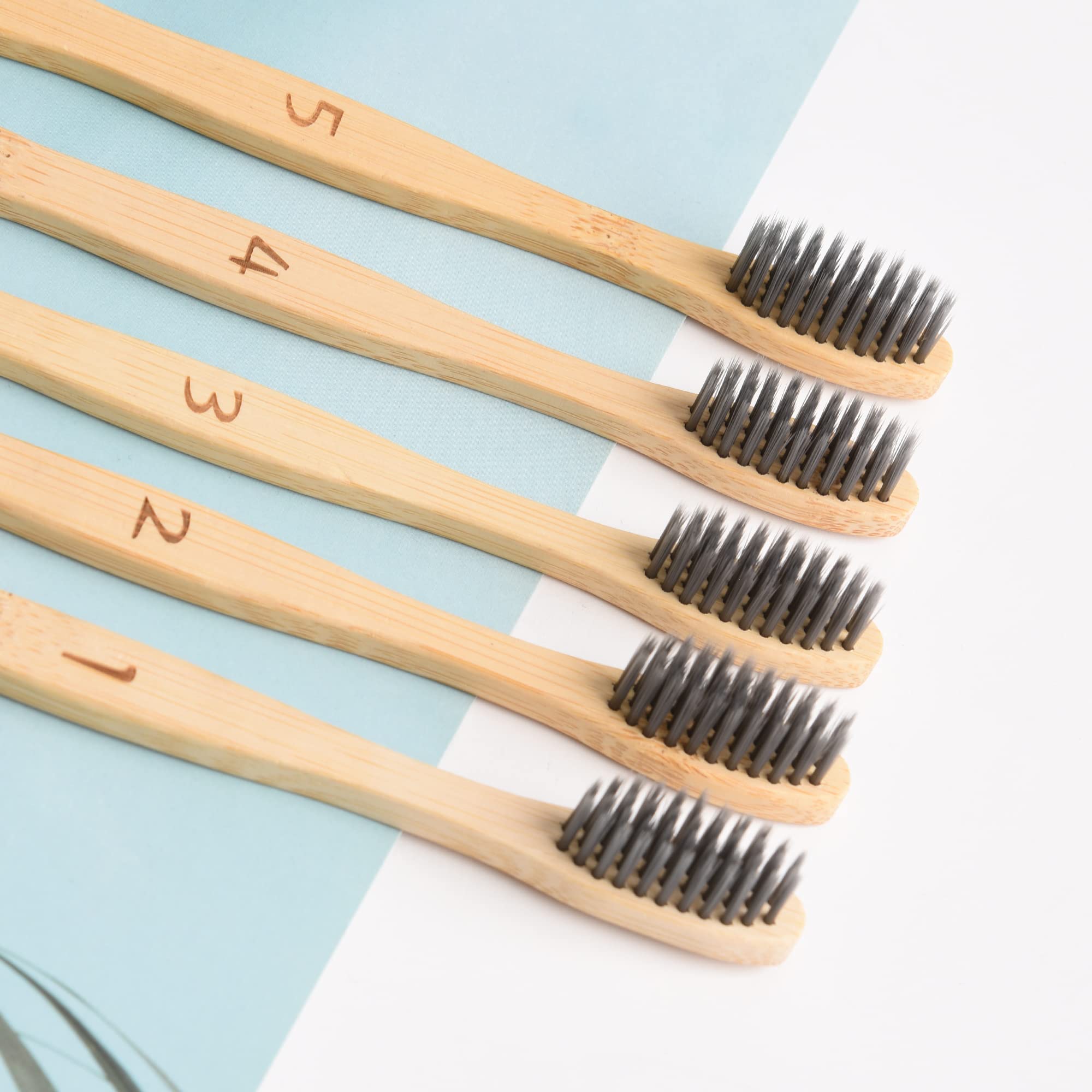 HiTuYi Bamboo Toothbrush (10 Pack) with Travel Toothbrush Case & Charcoal Dental Floss | Natural Eco Friendly Toothbrushes for Adults | BPA Free, Soft Bristles & Biodegradable Wooden Toothbrush