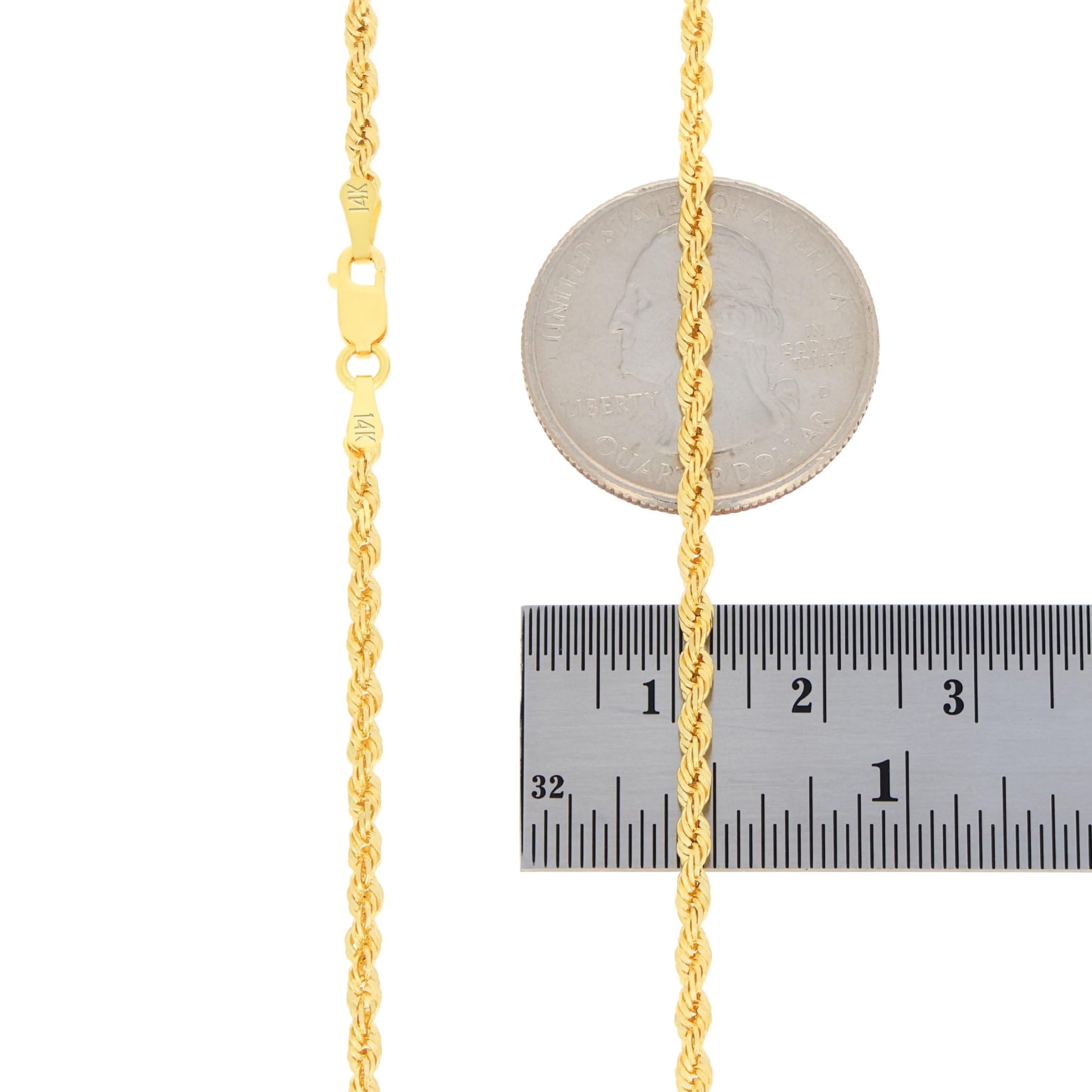 Nuragold 14k Yellow Gold 2mm Rope Chain Diamond Cut Bracelet or Anklet, Mens Womens Jewelry 7" 7.5" 8" 8.5" 9"