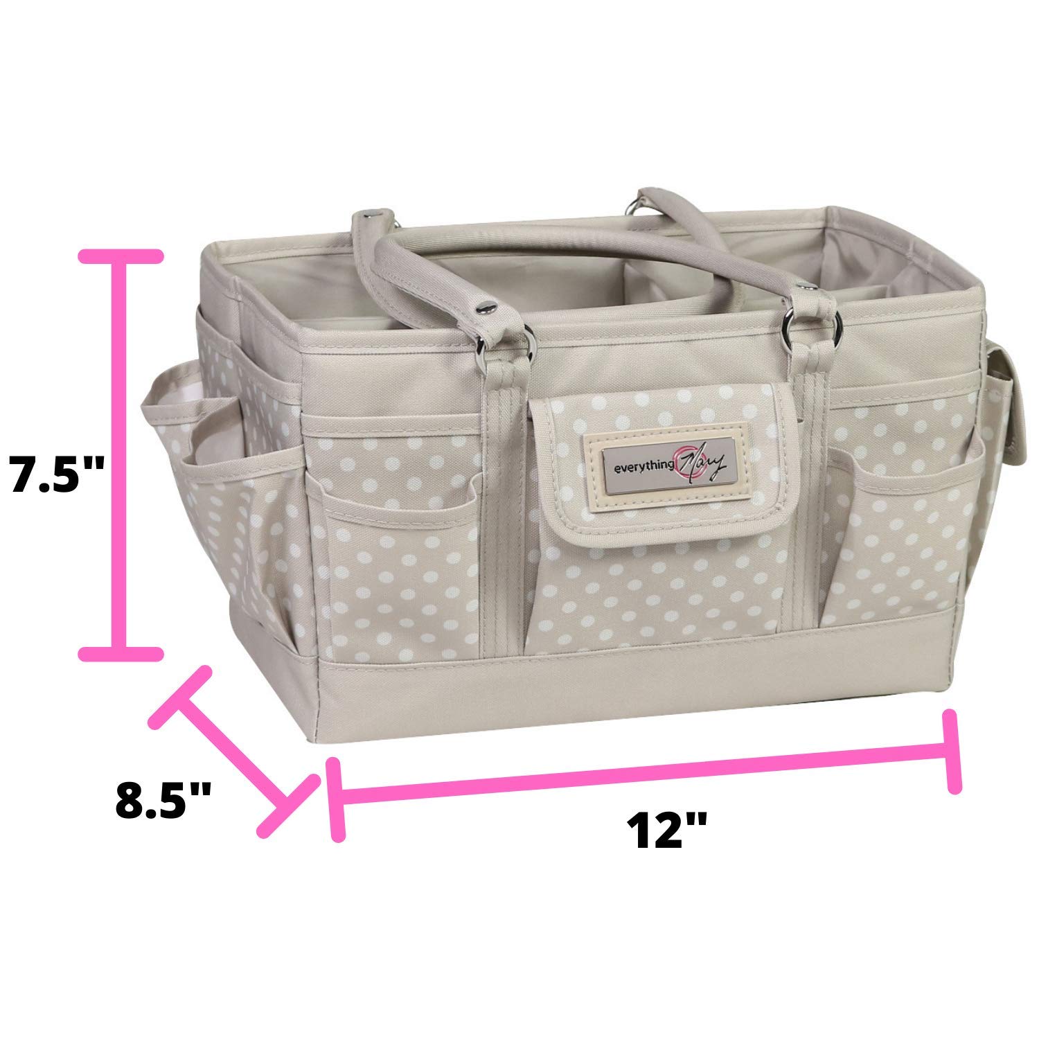 Everything Mary Craft Bag Organizer Tote, Tan Dot - Storage Art Caddy for Sewing & Scrapbooking - Crafts Supply Carrier for Supplies & Tools - Organization for School, Medical, Office