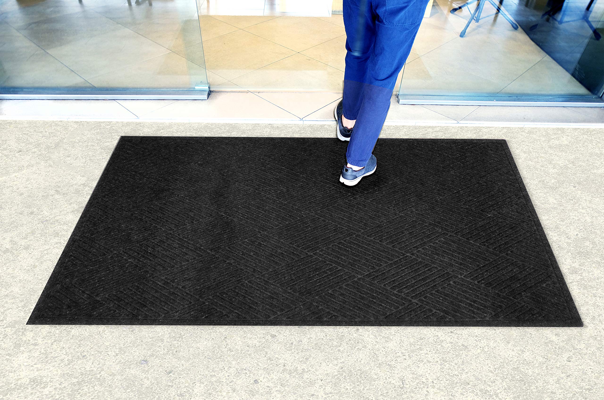 M+A Matting - 221540035 WaterHog Fashion Diamond-Pattern Commercial Grade Entrance Mat, Indoor/Outdoor Medium Brown Floor Mat 5' Length x 3' Width, Charcoal by