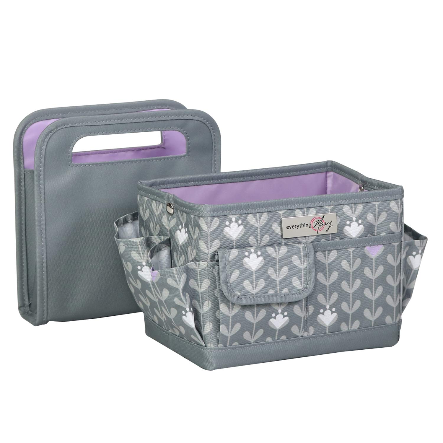 Everything Mary Collapsible Desktop Craft Organiser, Grey & White Leaf for Sewing, Scrapbooking, Paper Craft, and Art - EVM12831-1