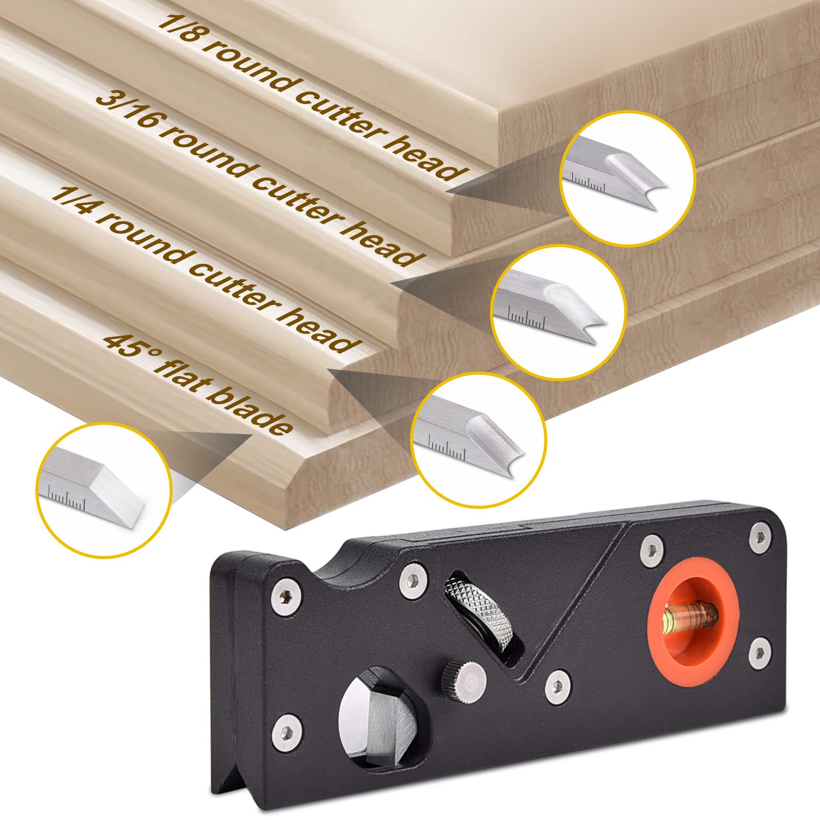 Chamfer Plane-Woodworking Edge Corner Plane with Auxiliary Locator, Hand Plane Suitable for Quick Edge Trimming of Wood (W/4cuters)