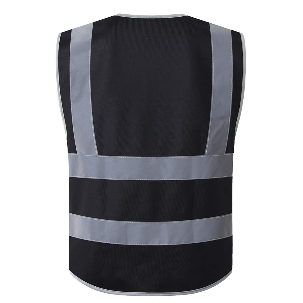 Black Safety Vest Reflective With Pocket And Zipper Construction Vest With Reflective Stripes Hi Vis Workwear(Black, M)