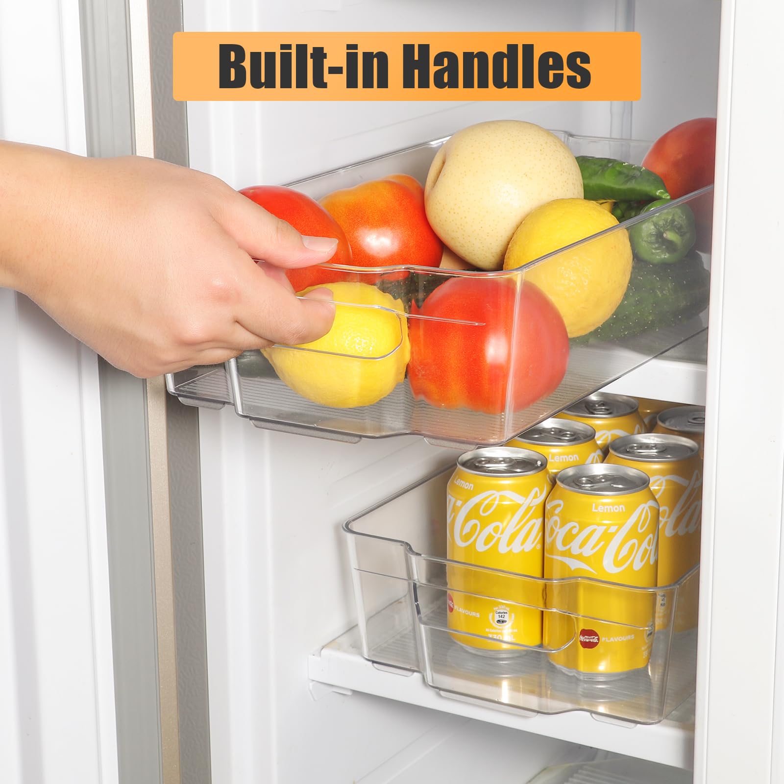 CherHome Refrigerator Organizer Bins,2PCS Plastic Storage Bins for Freezer,Cabinet&Pantry,Stackable Freezer Organizer Bins with Built-in Handle,Clear Bins for Kitchen Storage (15 X 8.5 X 3.5in)