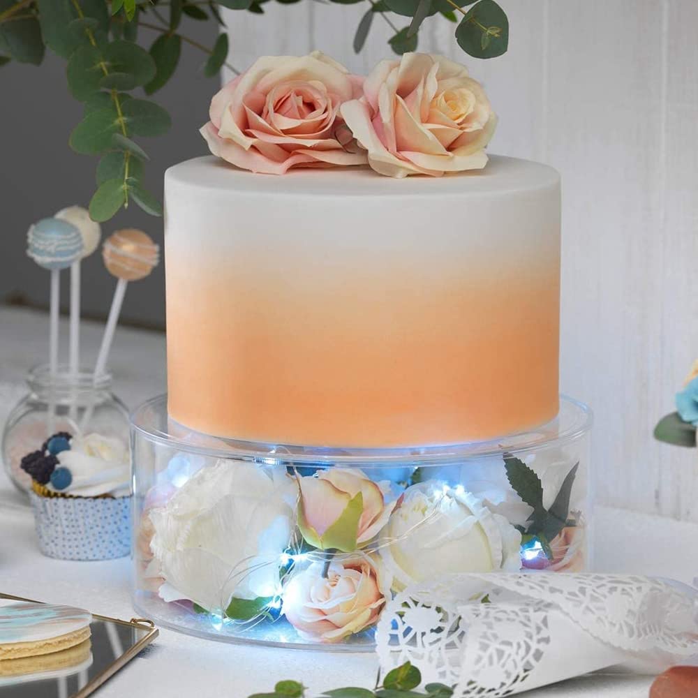 Choowin 2 Pcs Clear Acrylic Cake Stand with Lid Fillable Cake Stand Cake Riser Cake Tier Cake Display Round Cake Stand Wedding Cake Stand Cylinder Stand for Party Birthday(12 inch,8 inch,with Lights)