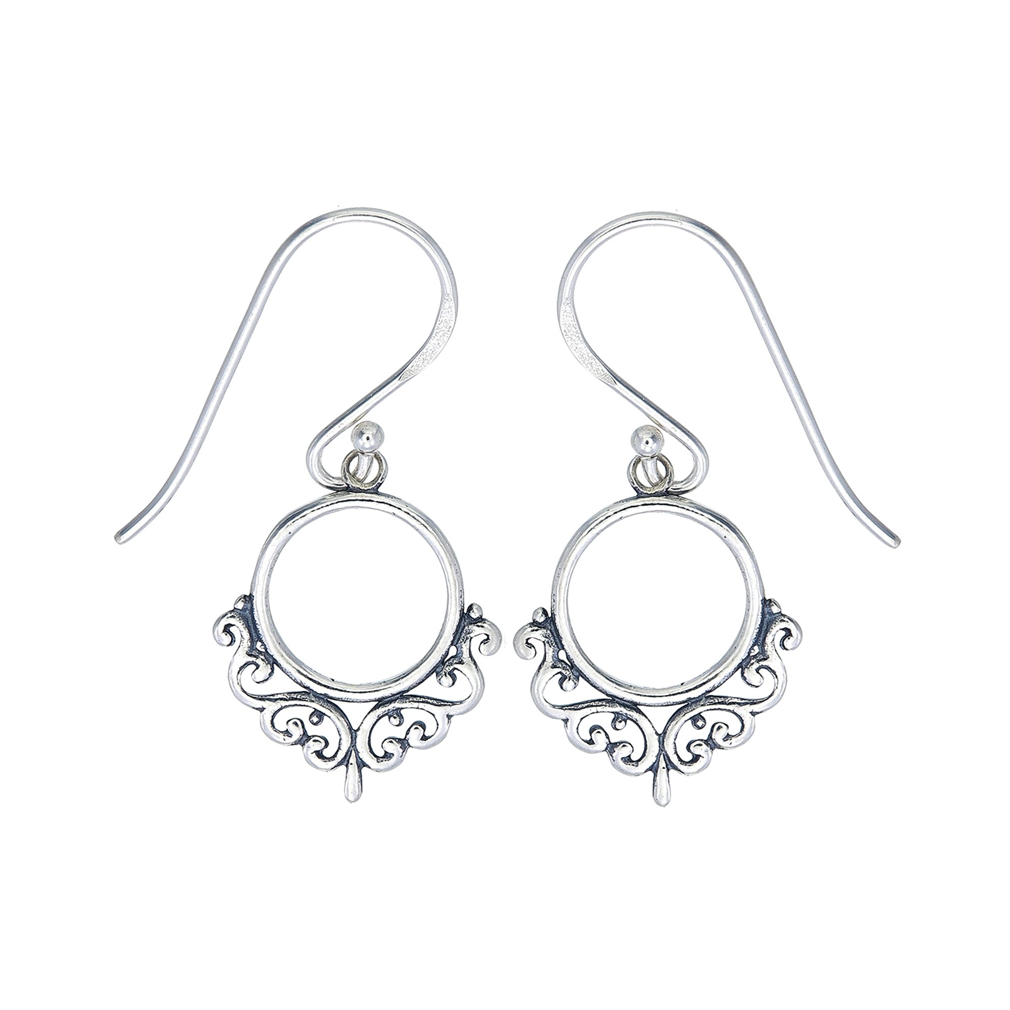 Boma Jewelry Sterling Silver Balinese Style Filigree Circle Dangle Earrings