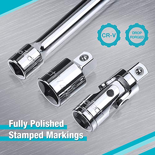DURATECH 10-Piece Socket Accessory Kit, Includes 3/8β Drive Extension Bar Set, 1/4β, 3/8β & 1/2β Drive Universal Joints and Adapters, with EVA Foam Tool Organizer, Cr-V Steel Made