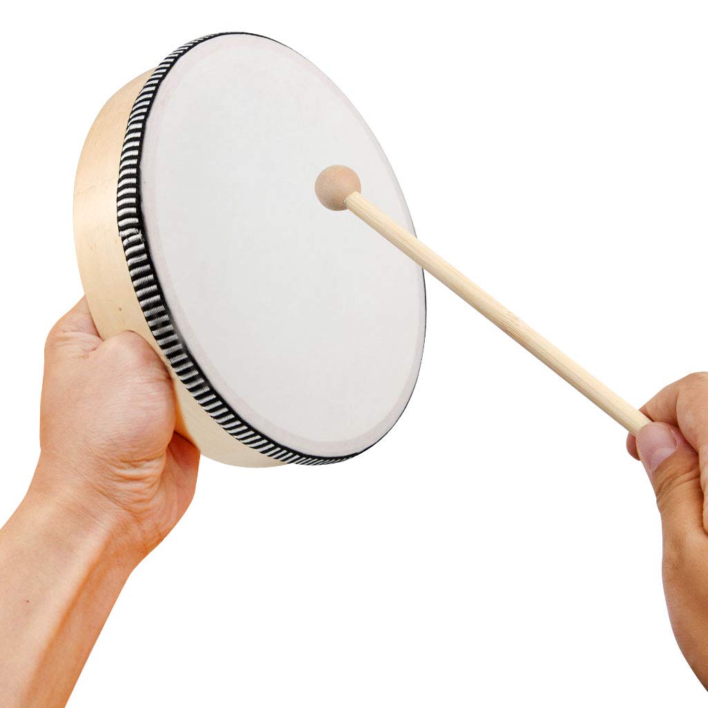Nydotd 10 Inch & 8 Inch Hand Drum Kids Percussion Wood Frame Drum with Drum Stick Percussion Instruments Preschool Musical Education Children Performance Pro Hand Drum with Wooden Drum Beater