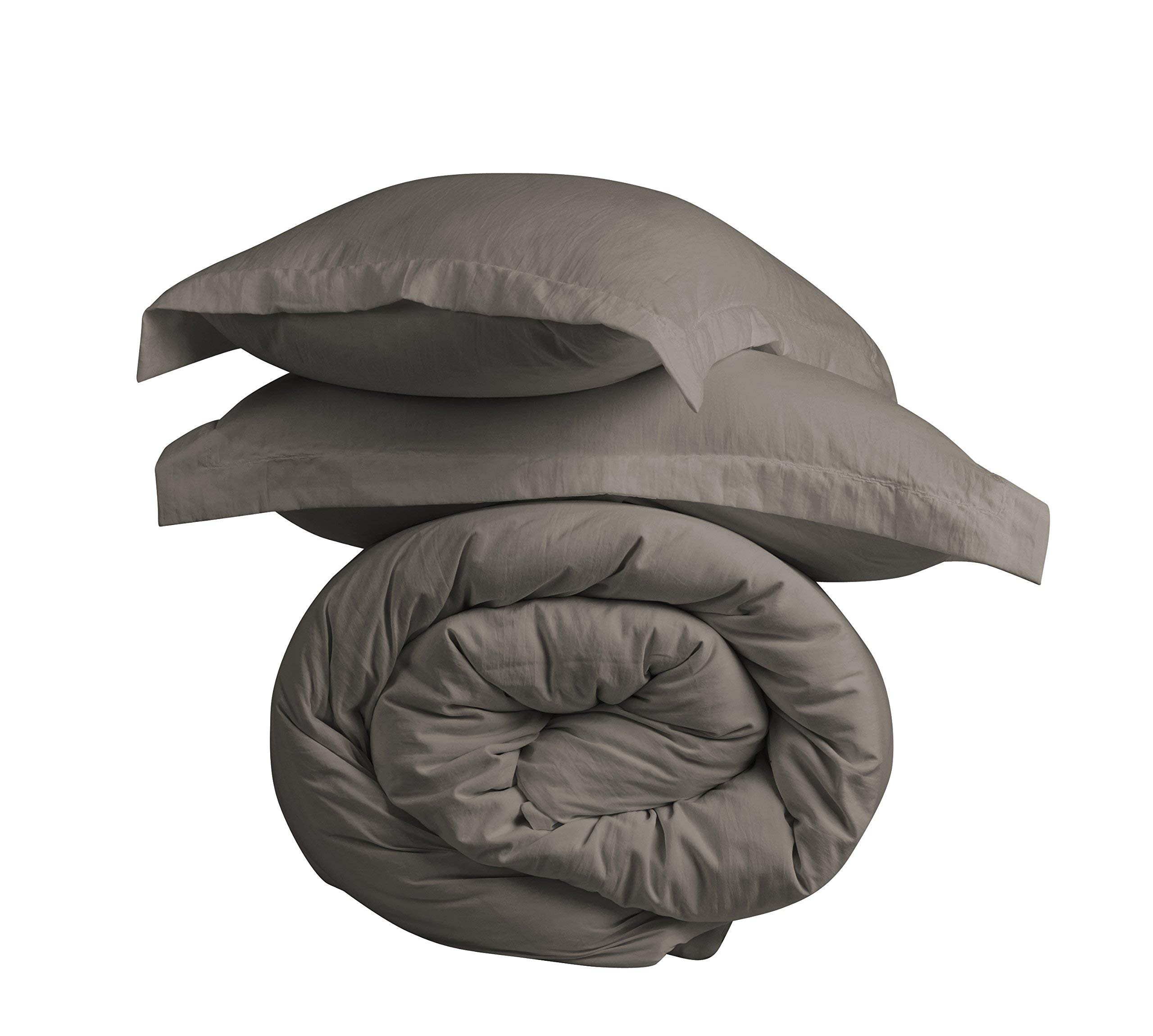 LinenEra Duvet Cover Oversized King Size [3-Piece,Stone Grey]-1 Comforter Protector with 2 Pillow,Zipper Flap & Corner Ties Luxury 100% Cotton - 600 TC Ultra Soft,Cool and Breathable Comforter Cover