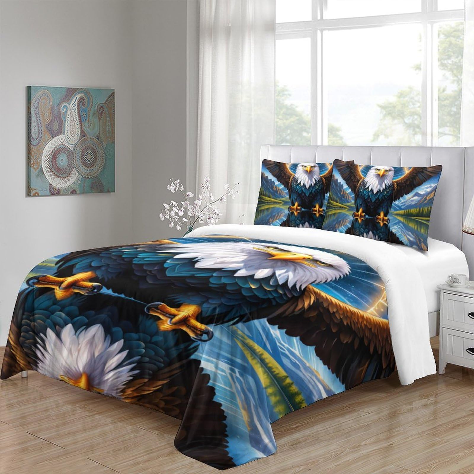 EVMILA Eagle Comforter Covers Quilt Cover 3D Print Water Reflection Duvet Cover for Boys Girls with Pillow Cases with Zipper Closure Soft Microfiber Bedding Set 3 Pieces Twin(173x218cm)