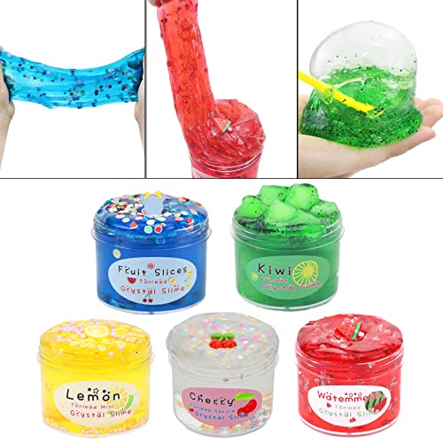 Fruit Slime Kit with Charms, 1 Pack 70ml Various Soft and Stretchy Crystal Mud Stress Relieve Sensory Toy Green Slime Toy