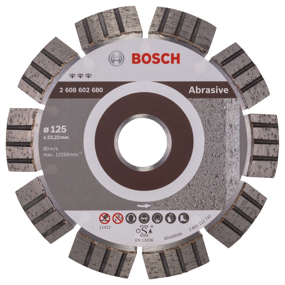 Bosch 2608602680 Diamond Cutting Disc Best for Abrasive, 125mm Ø, 22.23mm x 2.2mm x 12mm, Silver/Grey