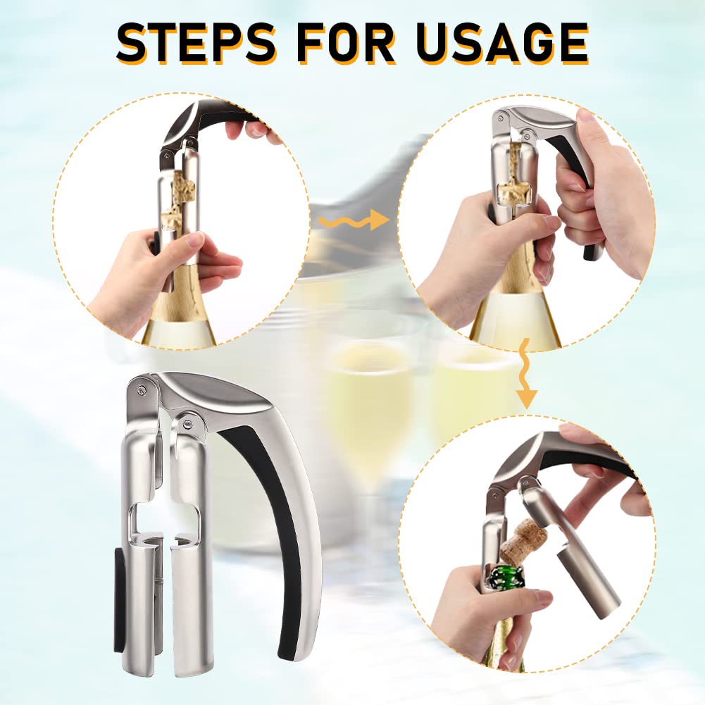 Champagne Opener,3pcs Bar Home Appliance Champagne Bottle Opener Sparkling Wine Cork Puller,Bar Jar Cork Puller Champagne Corkscrew Kitchen Sparkling Wine Bottle Opener(silver)