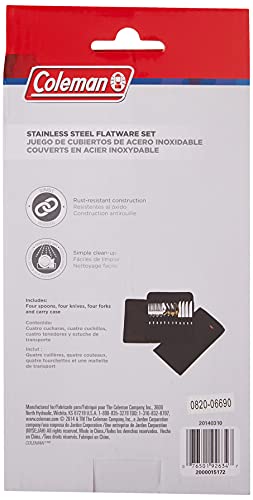 Coleman Stainless Steel Flatware Set with Plastic Handles, 12-Piece , Black