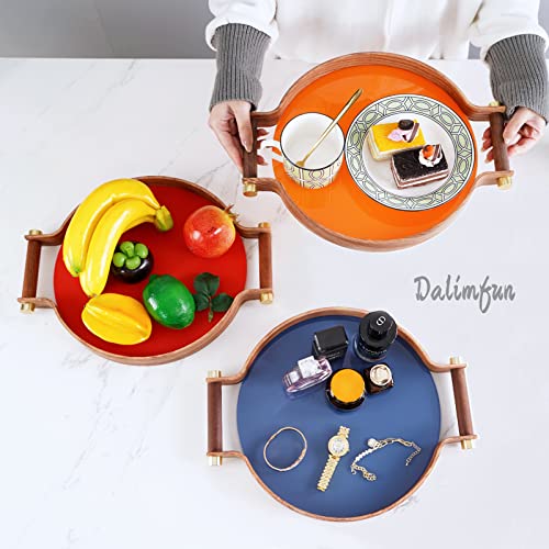 DalimFun Reversible Glass Serving Tray with Wooden Handles for Coffee Table, Vanity, Jewerly, Perfume and Make up Decorative Tray, Orange