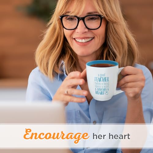 Christian Art Gifts Ceramic 14 oz Coffee Mug Microwave, and Dishwasher Safe Inspirational Bible Verse Mug for Teachers: Touches a Heart - 1 Corinthians 16:14 Blue and White Novelty Cup