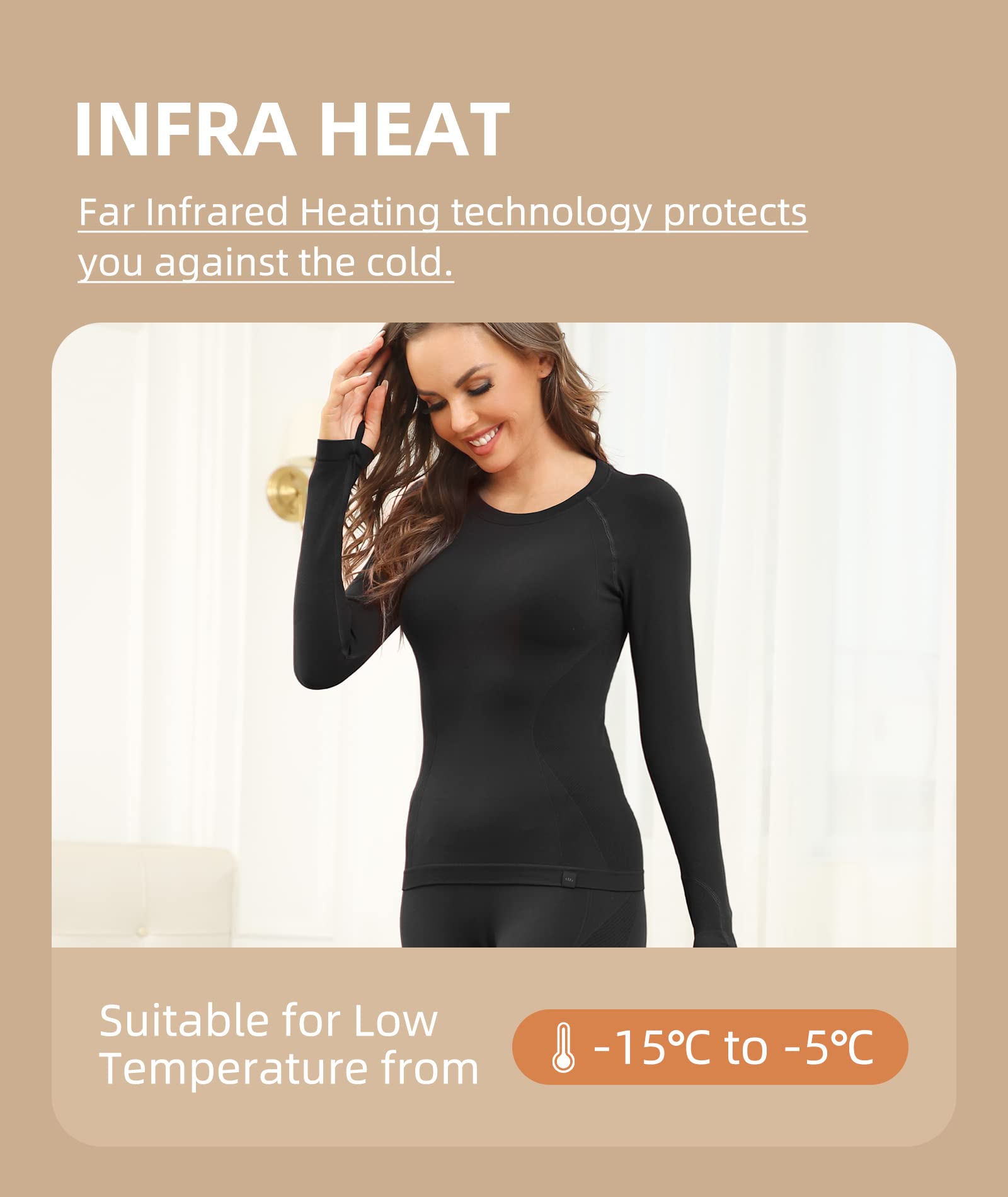 BENEUDNER Thermal Underwear for Women Long Johns Fleece Lined Base Layer Suitable for -25 degrees Cold Weather Black Medium