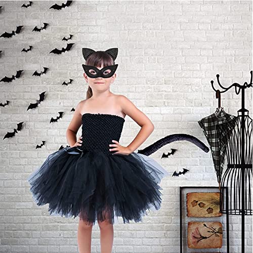 FUEAWIM Black Cat Costume Cat Ears Tail and Masquerade Eye Cover for Women Girls Halloween Cosplay Accessory