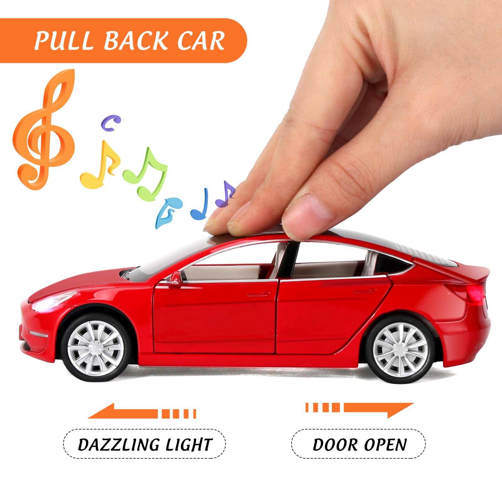 Toy Car 1/32 Model 3 Metal Die Casting Pull Back Car for 3 4 5 6 7 Year Old boy Toy with Sound and Light,Red