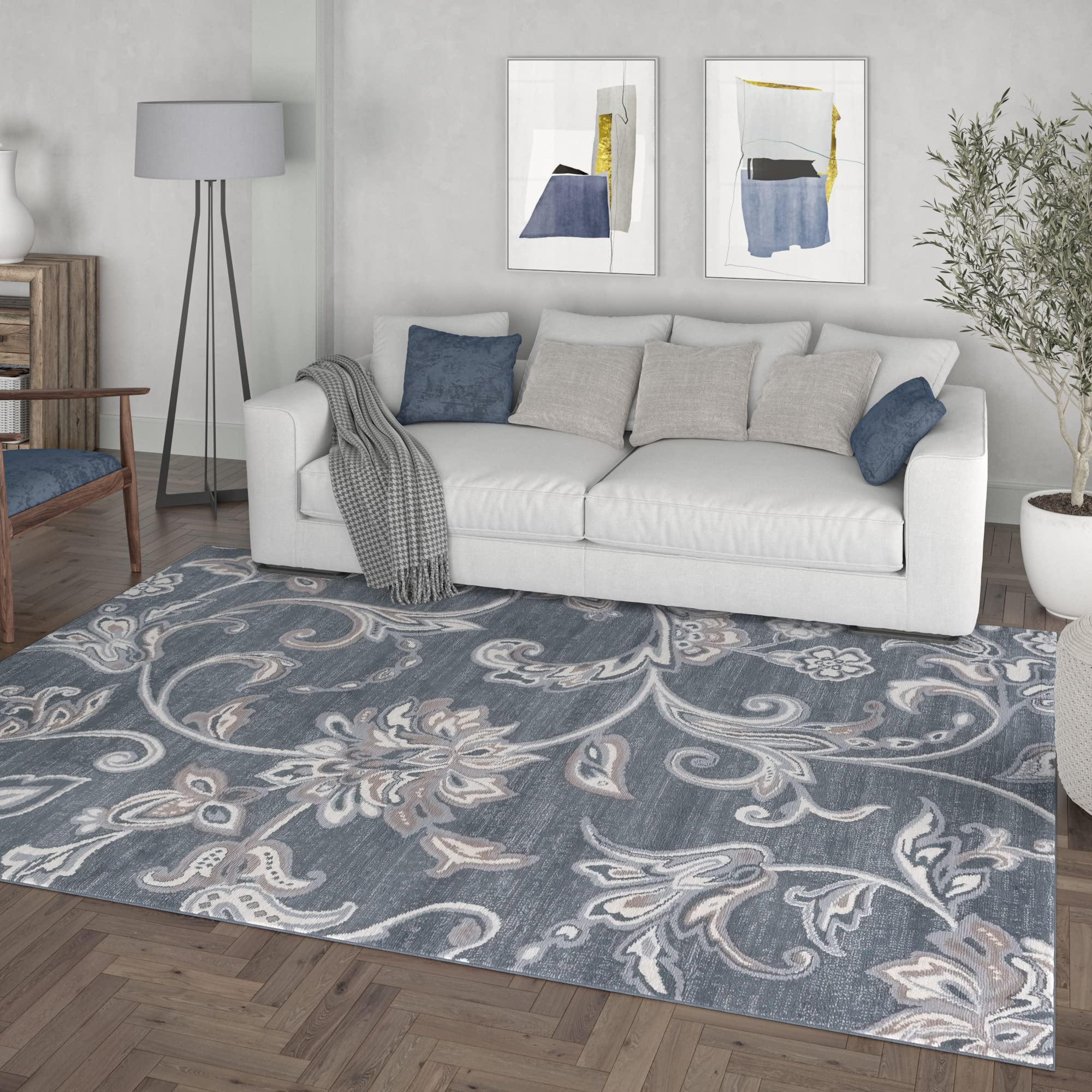 Garland Transitional Floral Dark Gray Rectangle Area Rug, 7.6' x 10'