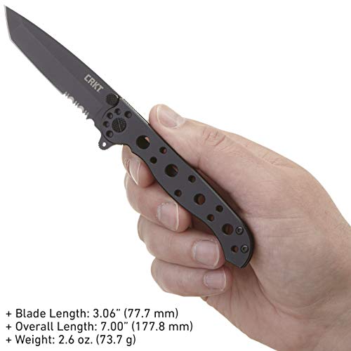 CRKT M16-10KS EDC Folding Pocket Knife: Everyday Carry, Black Serrated Edge Blade, Tanto, Frame Lock, Stainless Steel Handle, Reversible Pocket Clip