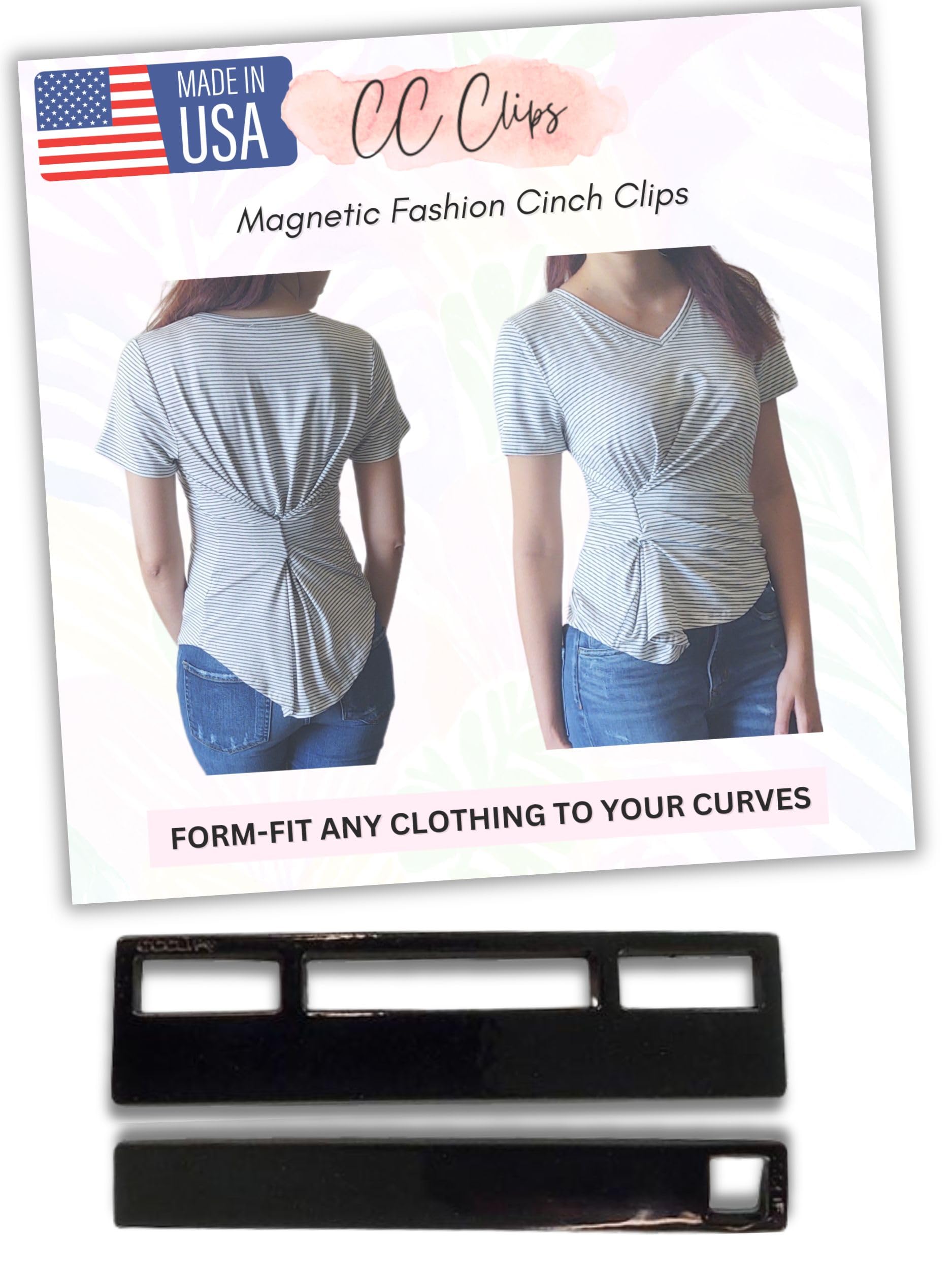 CC Clips Cinch Clips for Dresses - Tighten & Style Oversized T Shirts, Scarves, Sarongs & More - Invisible Design Made in USA (Black)