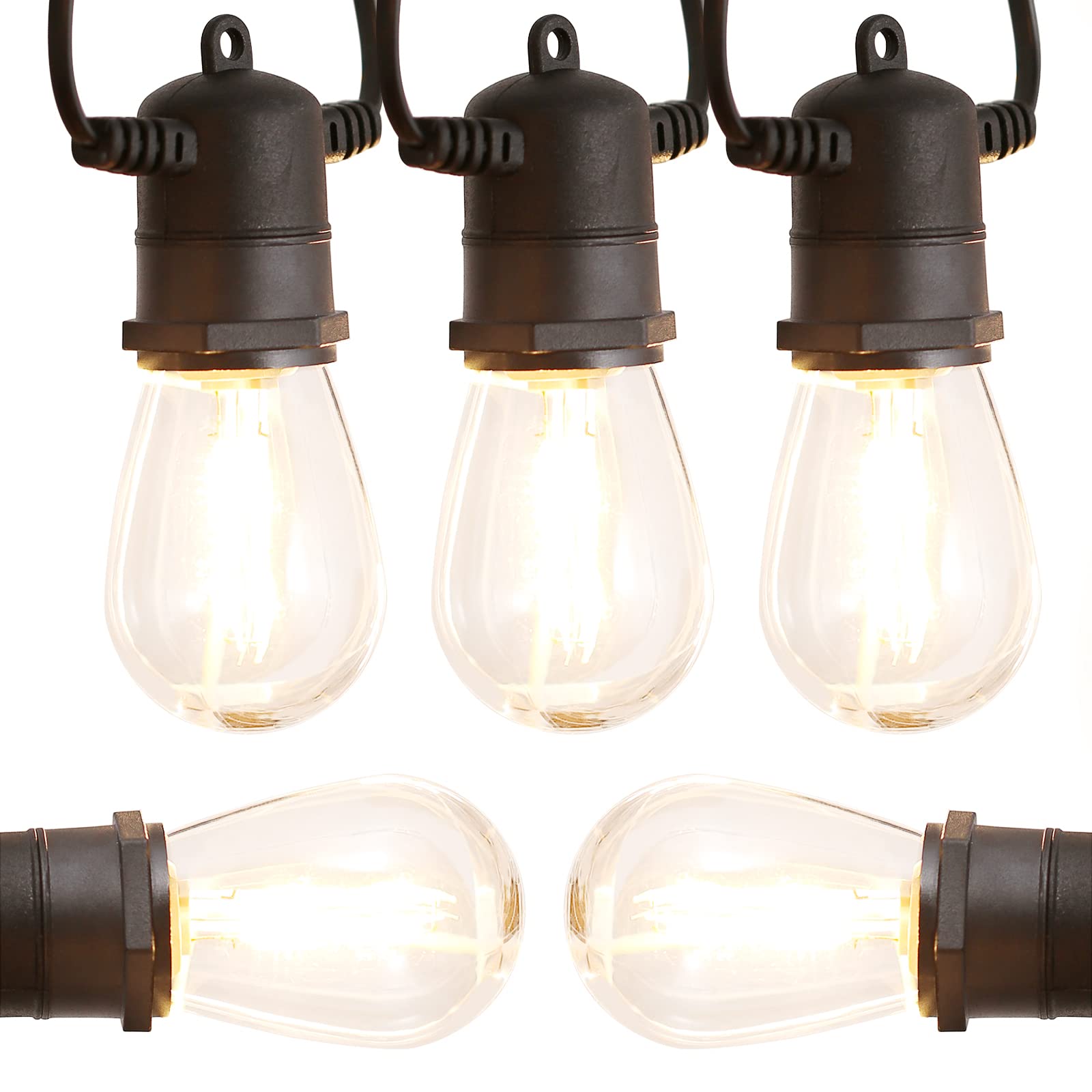 tomvorks Outdoor String Lights 48FT 15+3 ABS Plastic Bulbs, LED Lights Heavy-duty Patio Lights IP65 Waterproof, 2700K, 100LM Warm White Light, Decorative Cafe Patio Lights for Bistro Garden