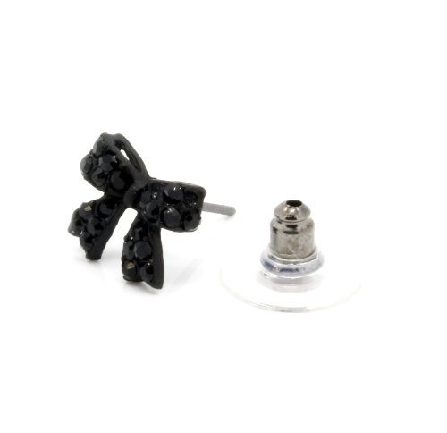 Black Tone Black Cz Crystal Small 10mm Ribbon Bow Tie Stud Earrings