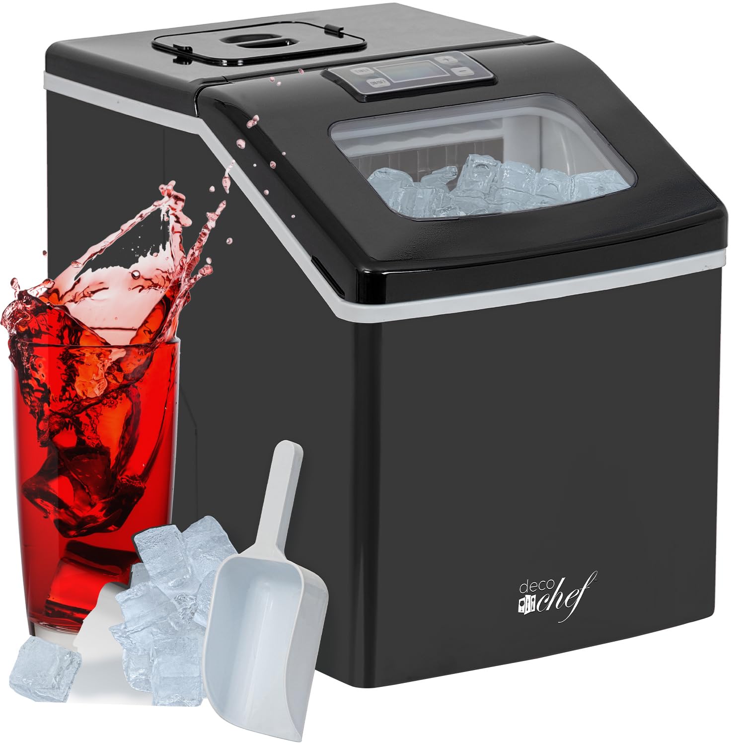 Deco Chef Countertop Ice Maker 40LB/24H, 24 Full Cubes Every 15 Minutes, Adjustable Size, Digital Control and Timer, Self-Cleaning, EZ Access Flip Lid, Scoop Included, Black