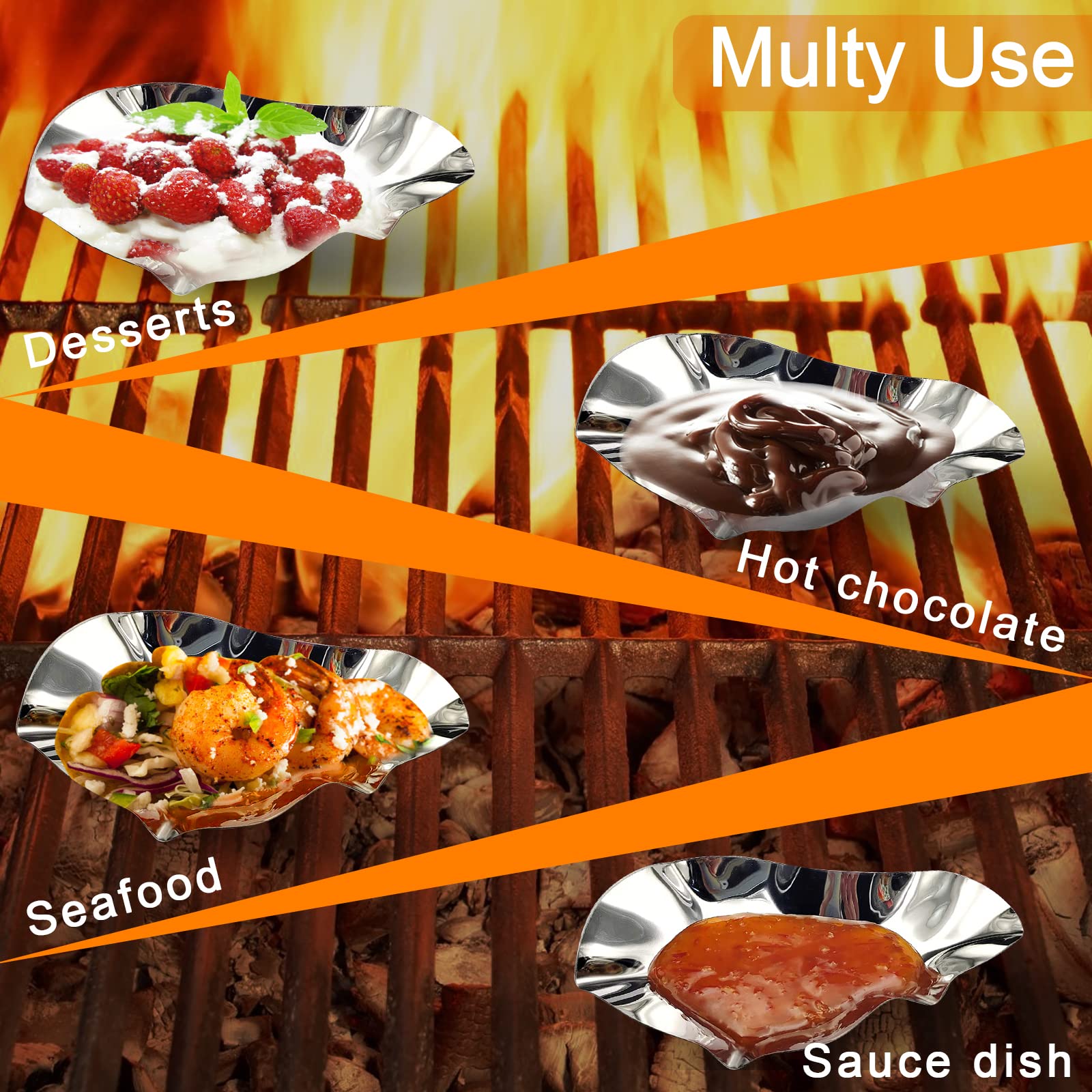 Rrtizan Oyster Shells,12 Pcs Set Oyster Shells with Kitchen Tongs, Oyster Shells for Cooking, Perfect for Grilled Seafood Sauce Tray Stainless Steel Reusable