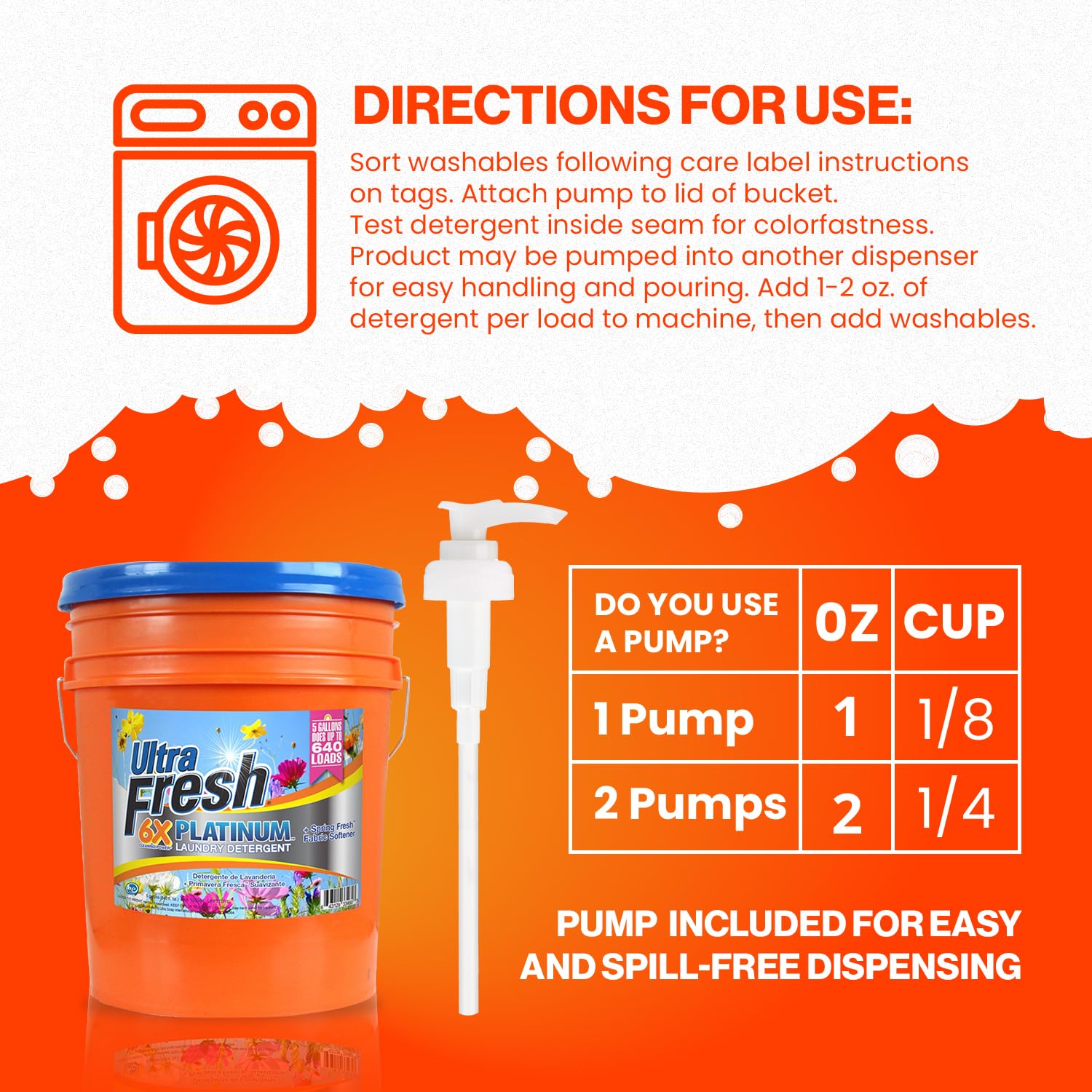 Ultra Fresh 5 Gal Liquid Laundry Detergent Soap & Softener, 6X Platinum, Spring Fresh
