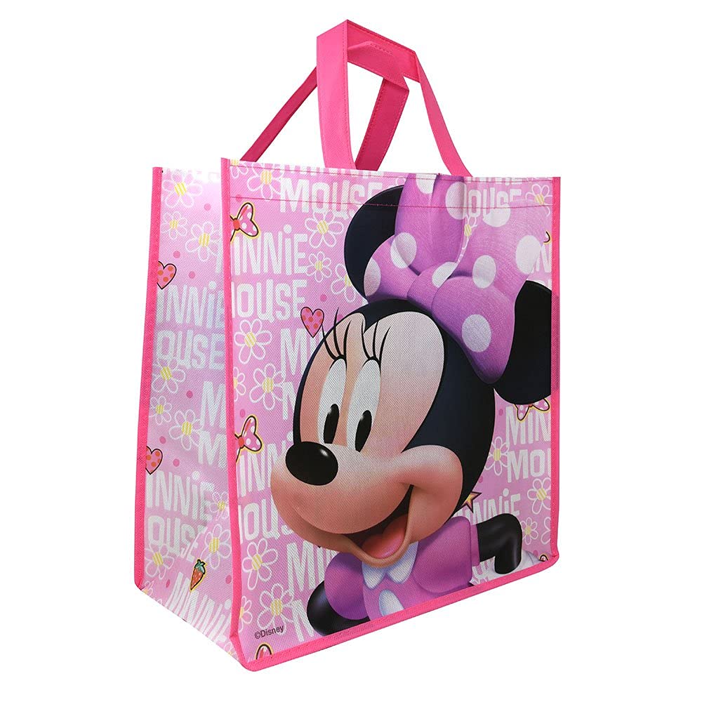 Disney Minnie Mouse Tote Bags Value Pack - 2 Reusable Large Tote Grocery Party Bags Featuring Minnie Mouse with Minnie Stickers
