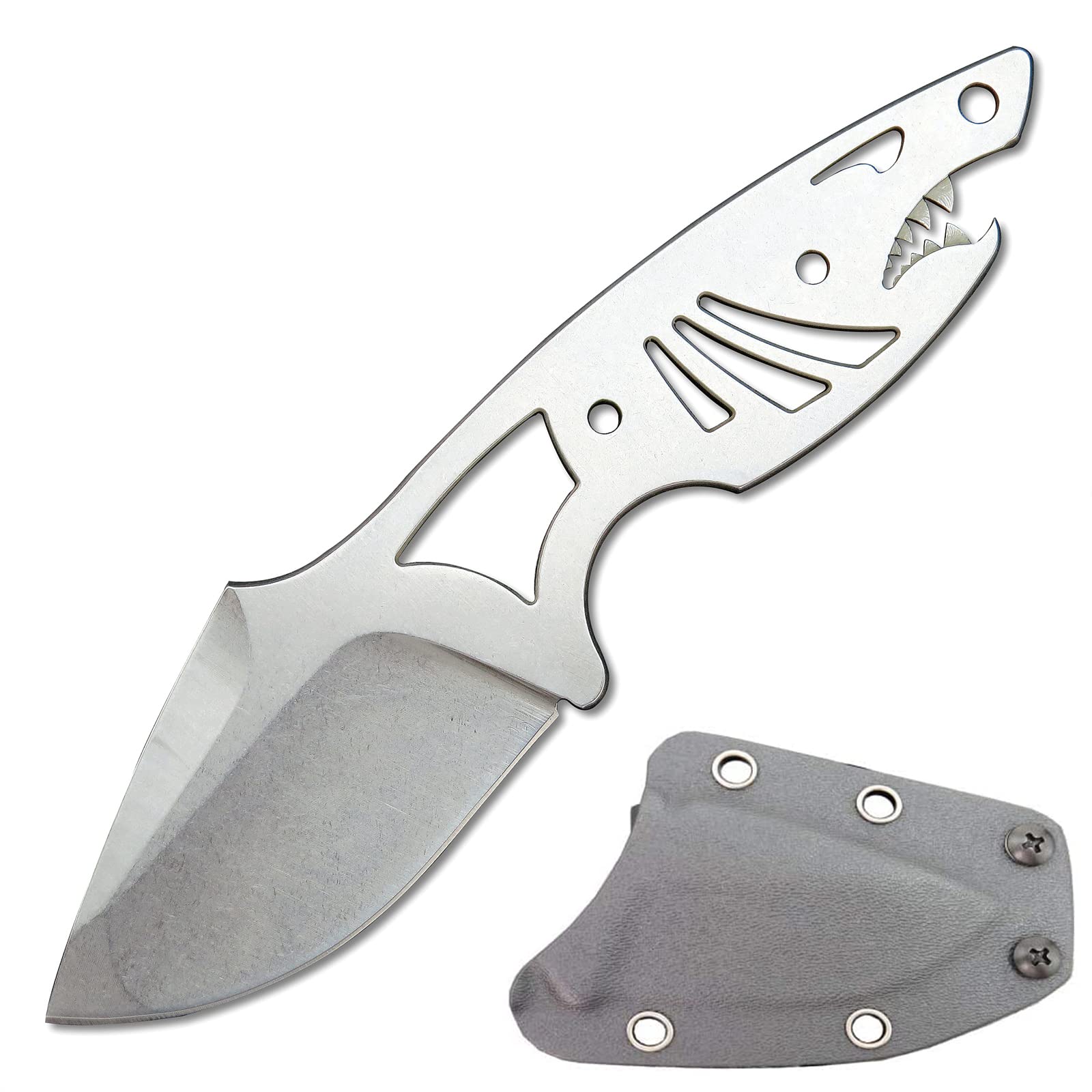 Ccanku C1139 Fixed Blade Knife,D2 Steel Blade Knife with K Sheath, EDC Tool Knife with Can Opener for Outdoor, Camping, Hunting, Hiking(Silver)