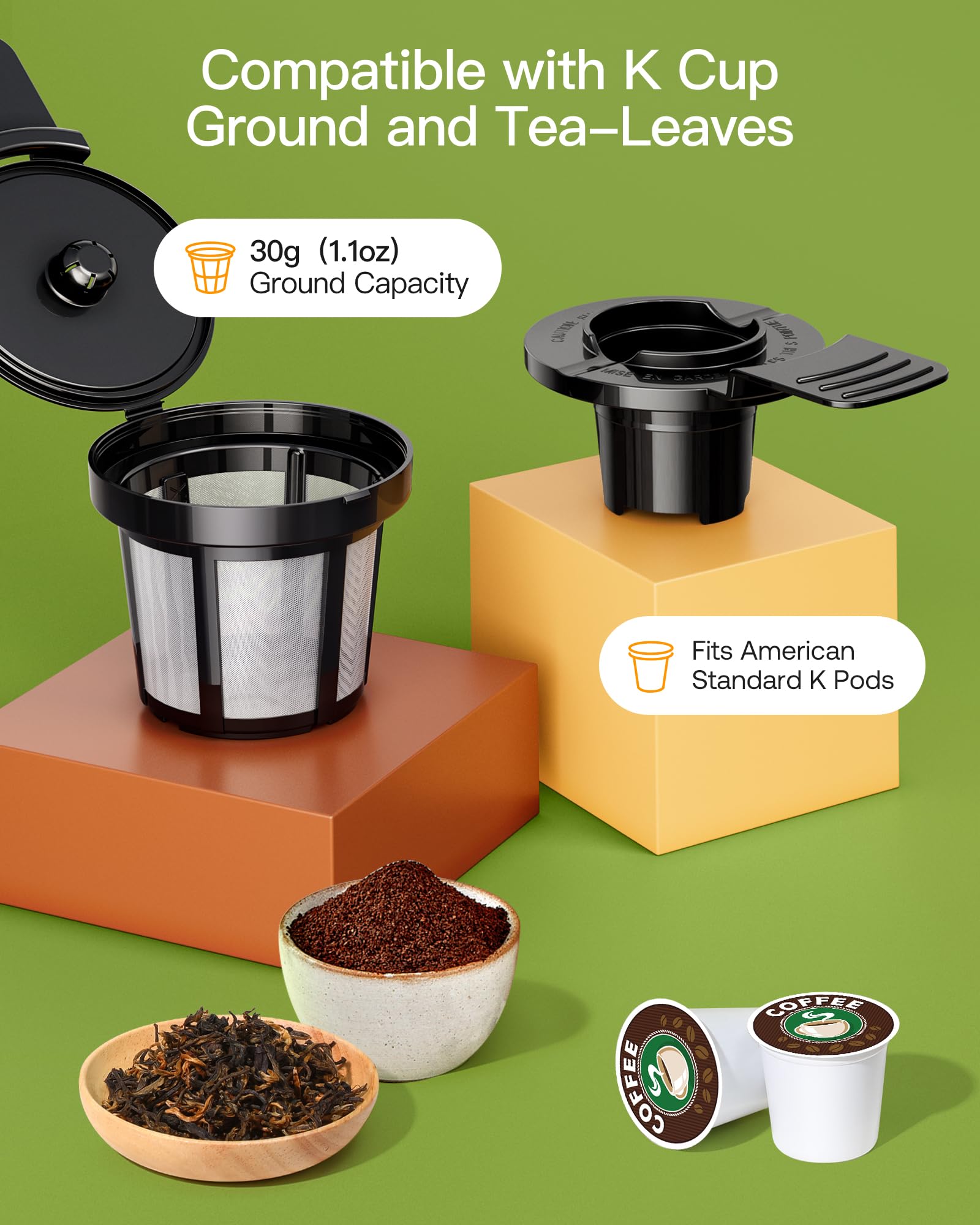 Famiworths Upgraded Hot and Iced Coffee Maker for K Cups and Ground Coffee, 4-5 Cups Coffee Maker and Single-serve Brewers, with 30 Oz Removable Water Reservoir, 6 to 24 Oz Cup Size, Classic Black