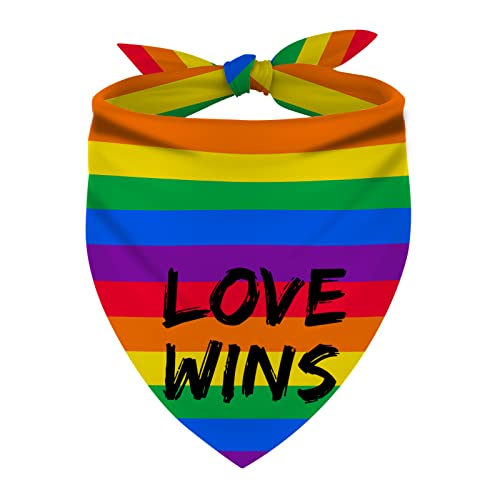Love Wins Dog Bandana LGBT Rainbow Dog Scarf Pride Day Adjustable Accessories for Small Medium Dogs Cats Pets