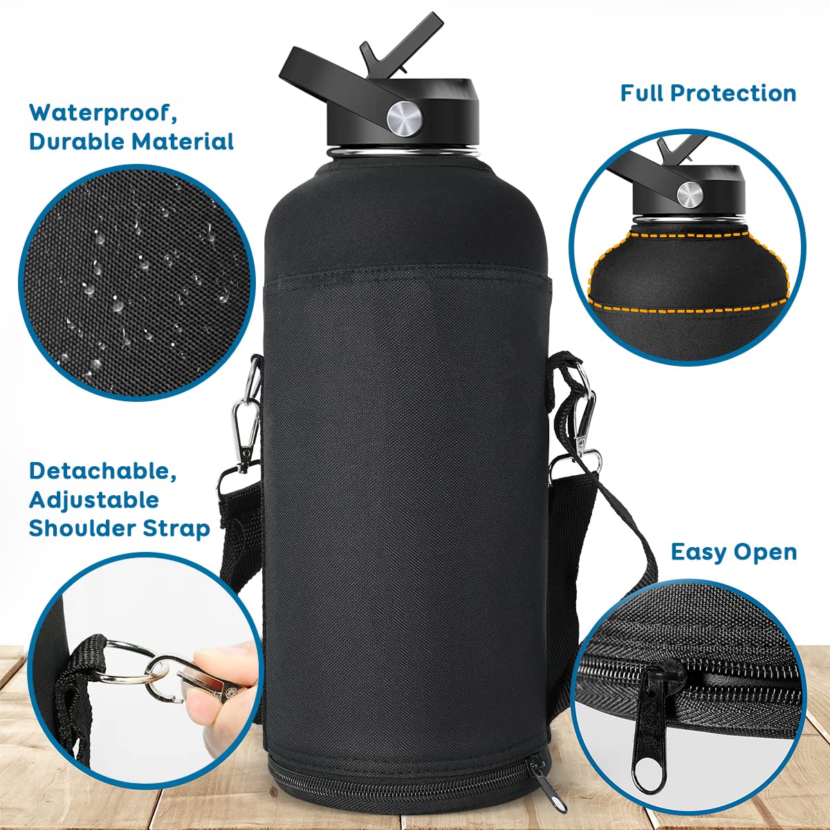 BUZIO Water Bottle Holder Carrying Pouch for 64 oz Bottles - Carry, Protect and Insulate Your Flask with This Military Grade Carrier an Adjustable Padded Shoulder Strap