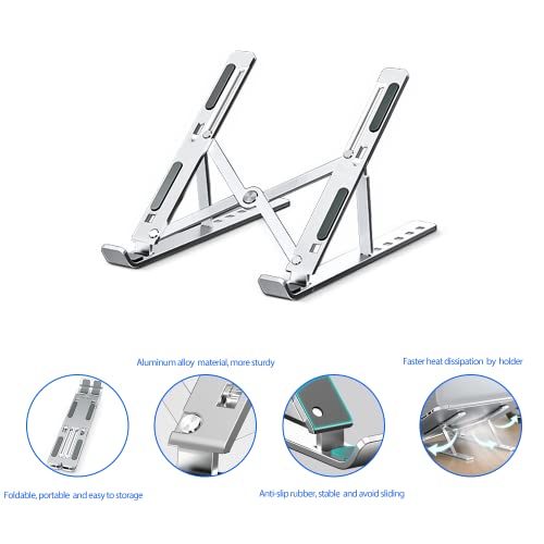 ChashenHa Laptop Stand, Laptop Stand for Desk Aluminum Alloy Adjustable Height Foldable Laptop Stand for MacBook Air/Pro, Samsung, Microsoft, Lenovo, Dell, iPad, Any Laptop(Silver)
