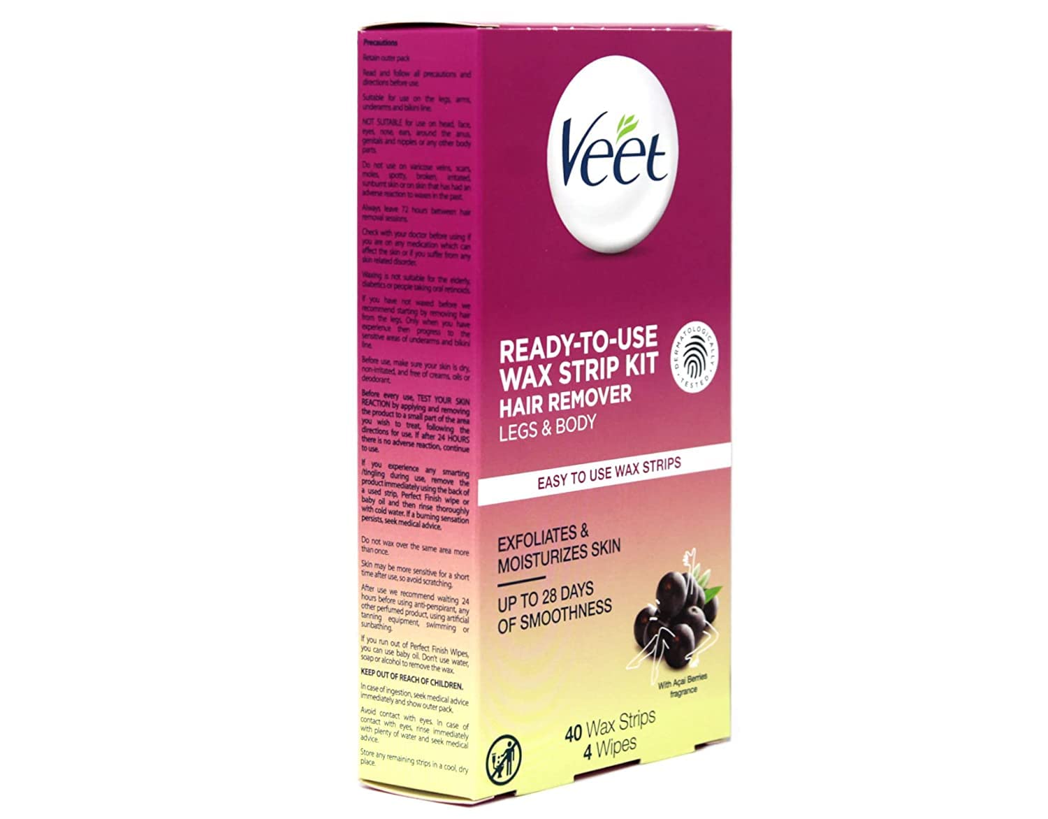 Veet Leg and Body Hair Remover Cold Wax Strips, 40 ct (Pack of 3)