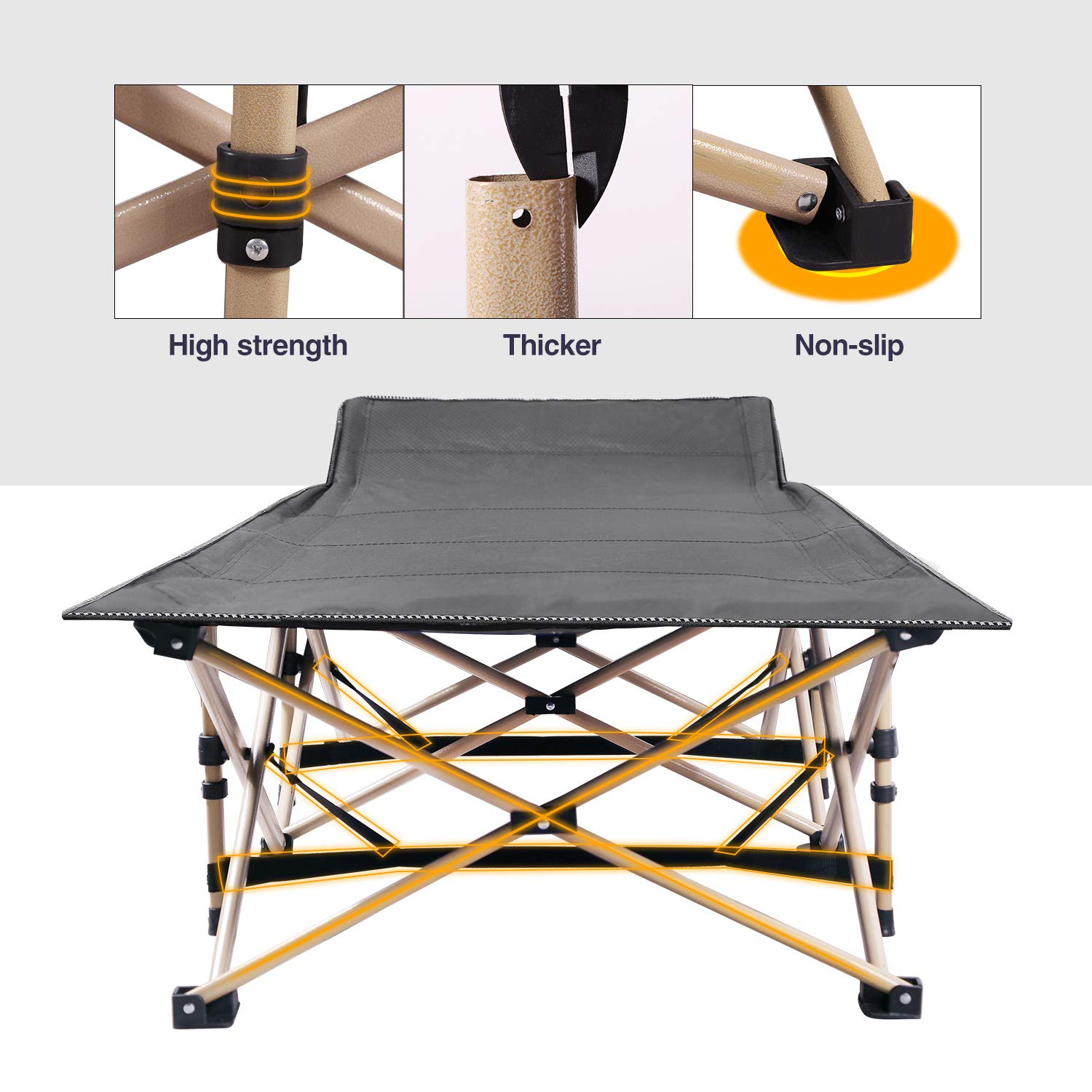 CAMPMAX Camping Cots for Adults Most Comfortable, Double Layer Oxford Sturdy Folding Sleeping Cots for Heavy People Outdoor Travel Home Use, Portable with Carry Bag, Grey