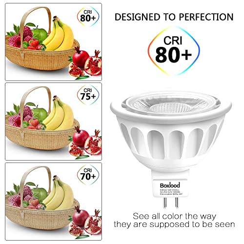 Boxlood Dimmable MR16 LED Bulbs,5-Watt(50-Watt Equivalent), 3000-Kelvin Warm White, DC12 Volt,10%-100% Dimming, Gu5.3 Bi-Pin Base, 40 Degree Beam Angle, Indoor/Outdoor Landscape Light Bulbs 10PACK
