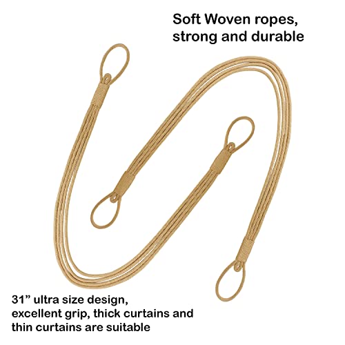 MALOINTEX 2 Pack Curtain 4 Strand Ropes Tiebacks Tie-Backs, Curtain Handmade Holdbacks, Polyester 4 Strand Cord Rope Tieback - Gold