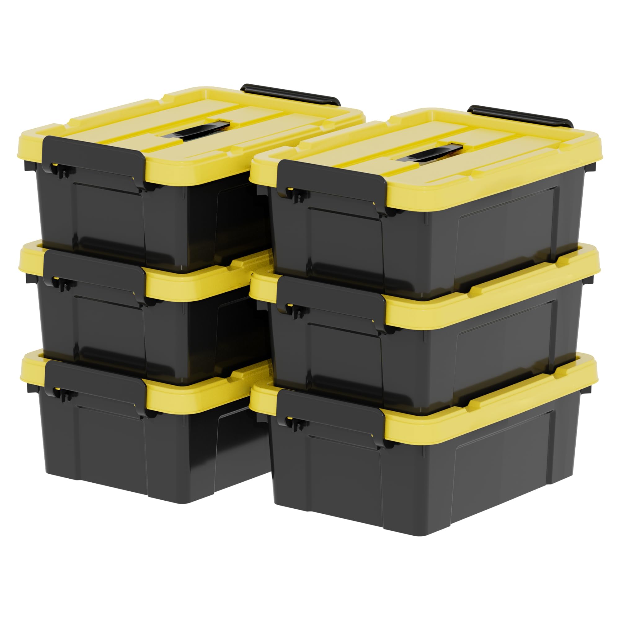 Cetomo 16Qt*6 Durabilt Flip Lid Stackable Heavy Duty Tough Storage Container Tote, Plastic Storage Bins, Storage Box, Black Base with Yellow Lid (6 Pack)